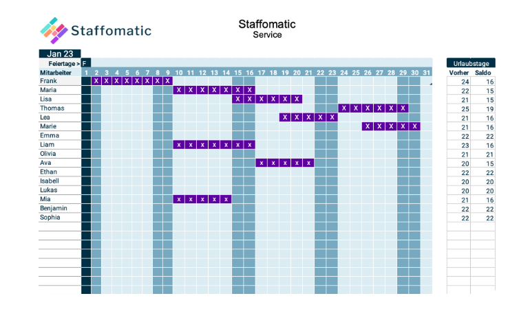 Urlaubskalender von Staffomatic • smart, einfach und effizient